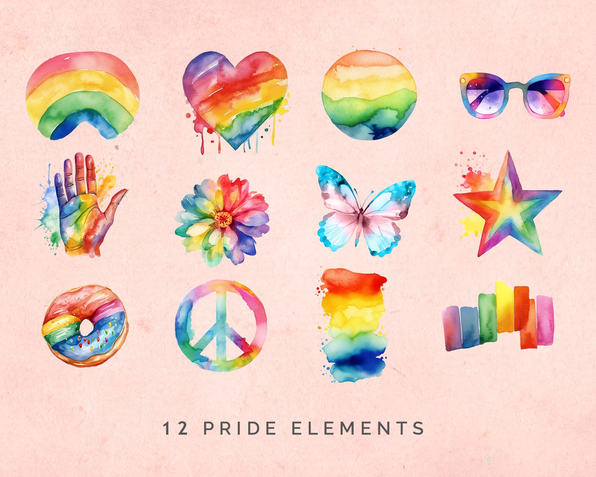 Diverse Rainbow Pride Watercolor Clip Art Collection With LGBTQ+ ...