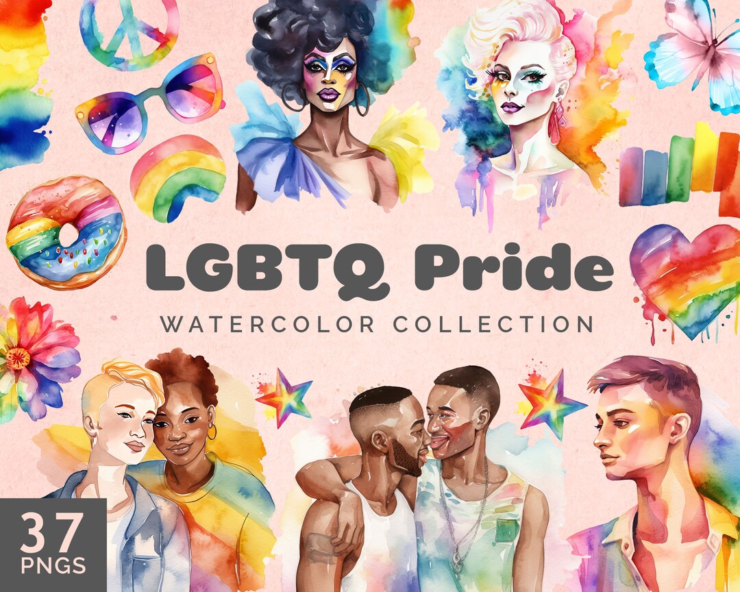 Diverse Rainbow Pride Watercolor Clip Art Collection With LGBTQ+ ...