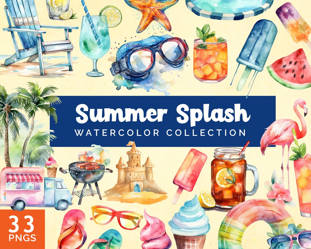 Summer Watercolor Vacation Clip Art Collection - High-quality Pngs for ...