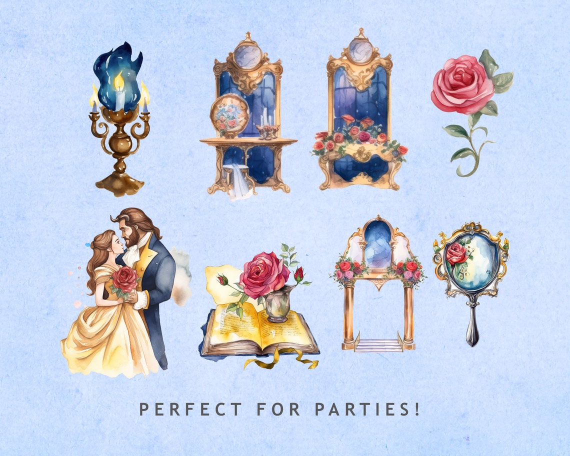 Beauty and the Beast Watercolor Clip Art Collection - High-quality Pngs ...