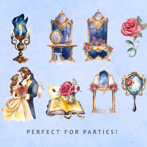Beauty and the Beast Watercolor Clip Art Collection - High-quality Pngs ...