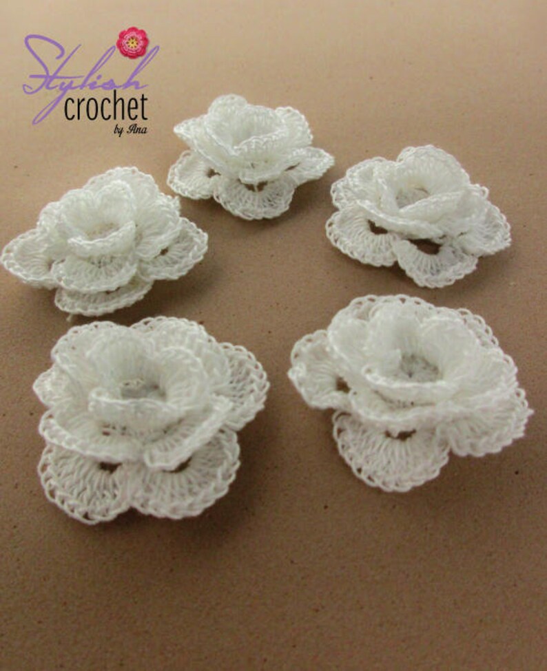 Set of 5 Tiny Beautiful White Crochet Flowers Embellishment Perfect for ...