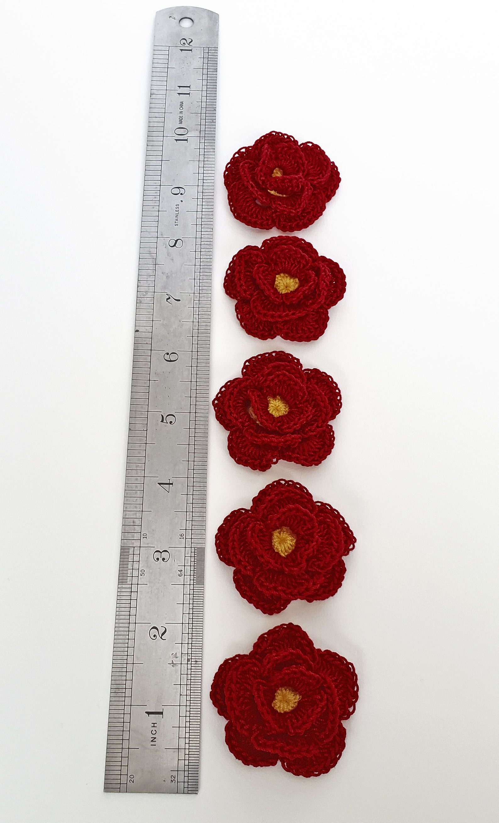 Set of 5 Red Crochet Flowers, Flower Appliques for Card Making, Jewelry ...