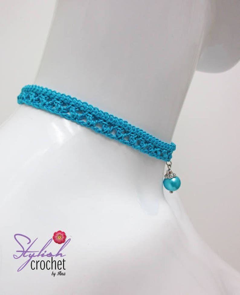Blue Chocker With Blue Charm. Handmade Choker Lace Necklace, Boho ...