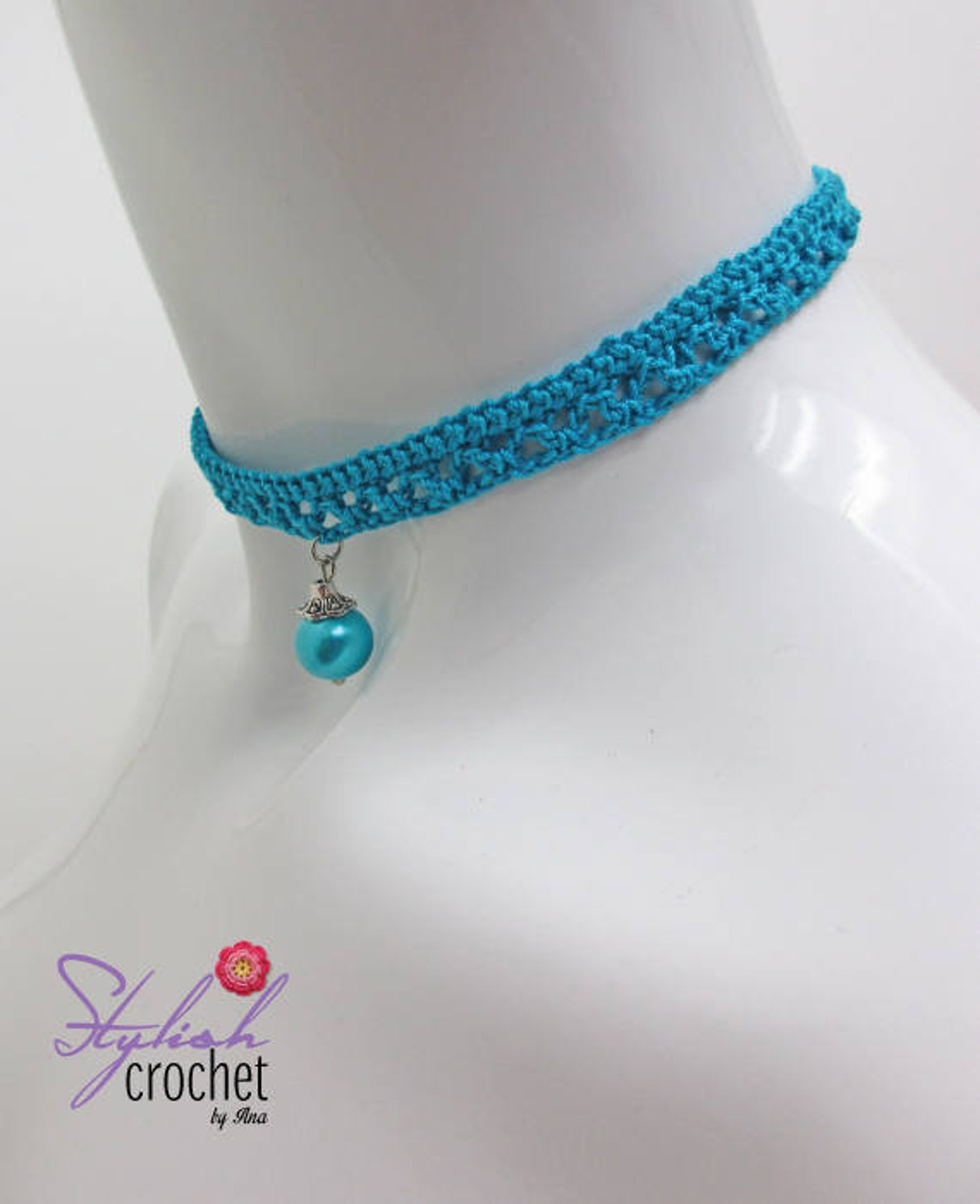 Blue Chocker With Blue Charm. Handmade Choker Lace Necklace, Boho ...