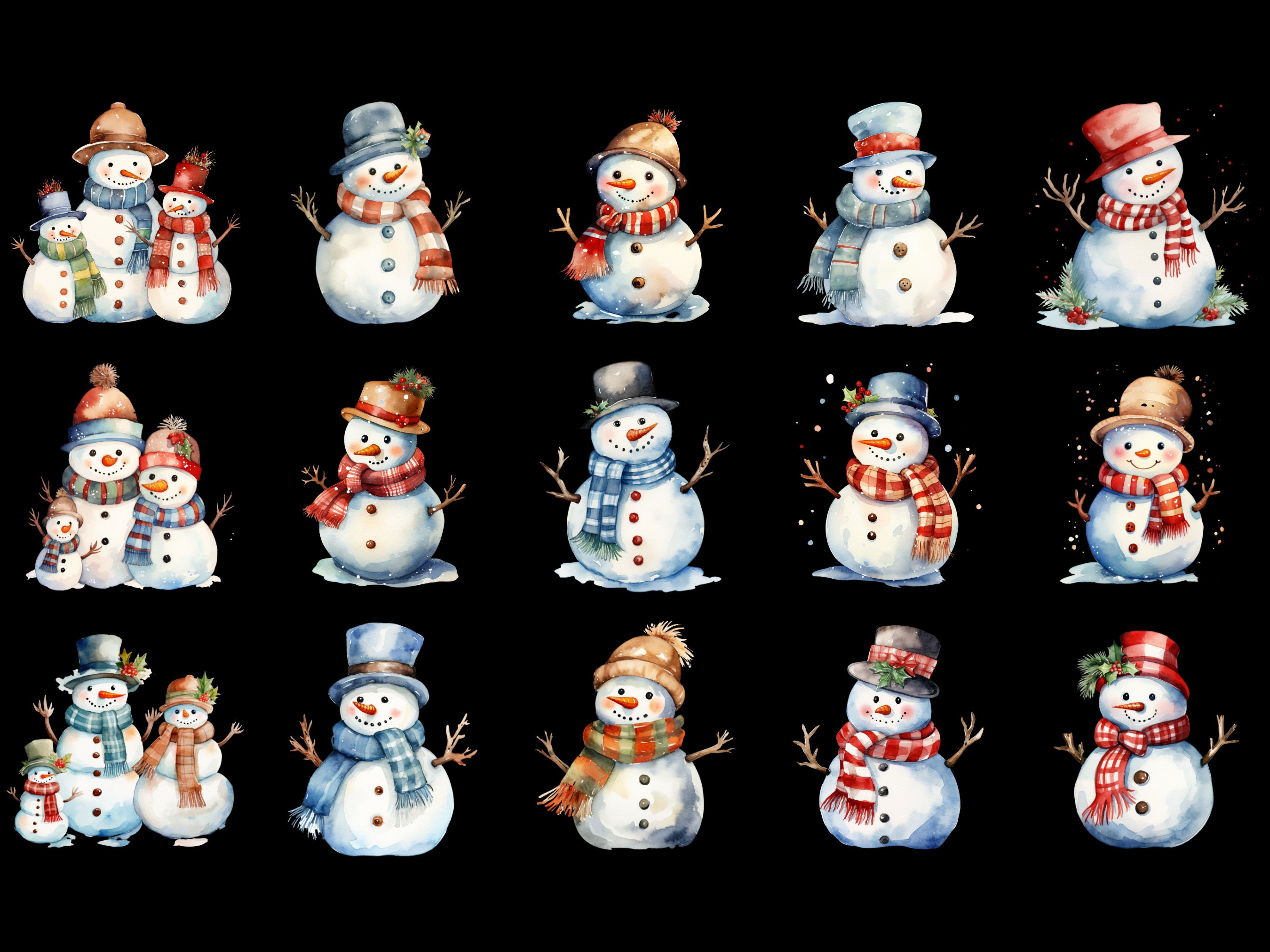 Watercolor Snowman Clipart, Frosty the Snowman, Snowman PNG, Snowman ...