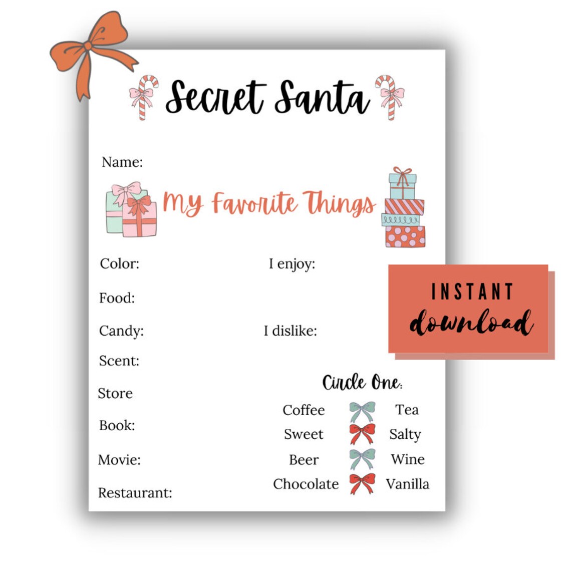 Printable Cute Secret Santa Template, Digital Download - Etsy