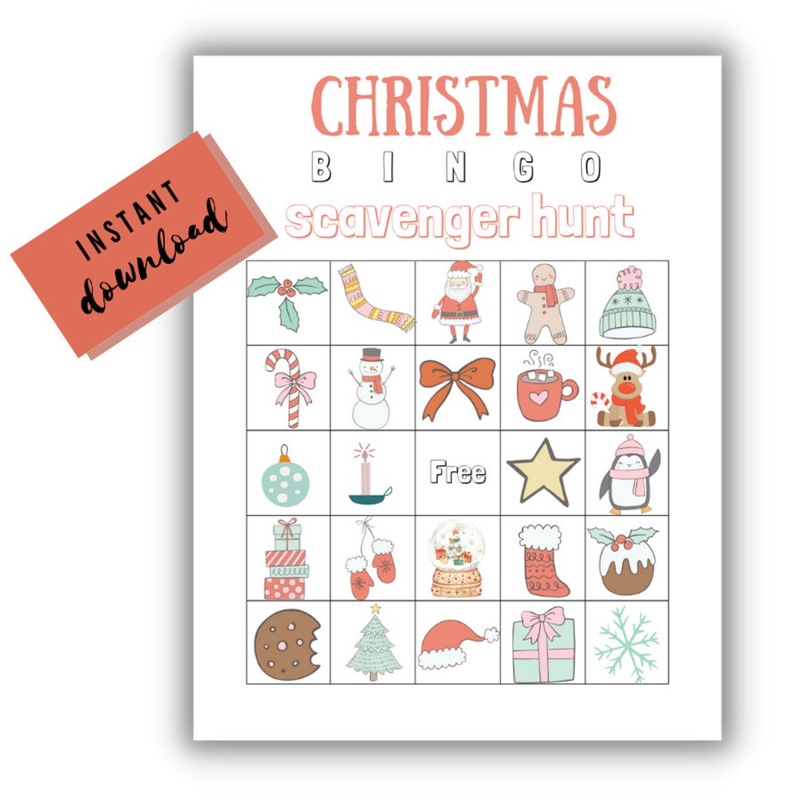 Printable Christmas Bingo Scavenger Hunt, Christmas Games, Instant ...