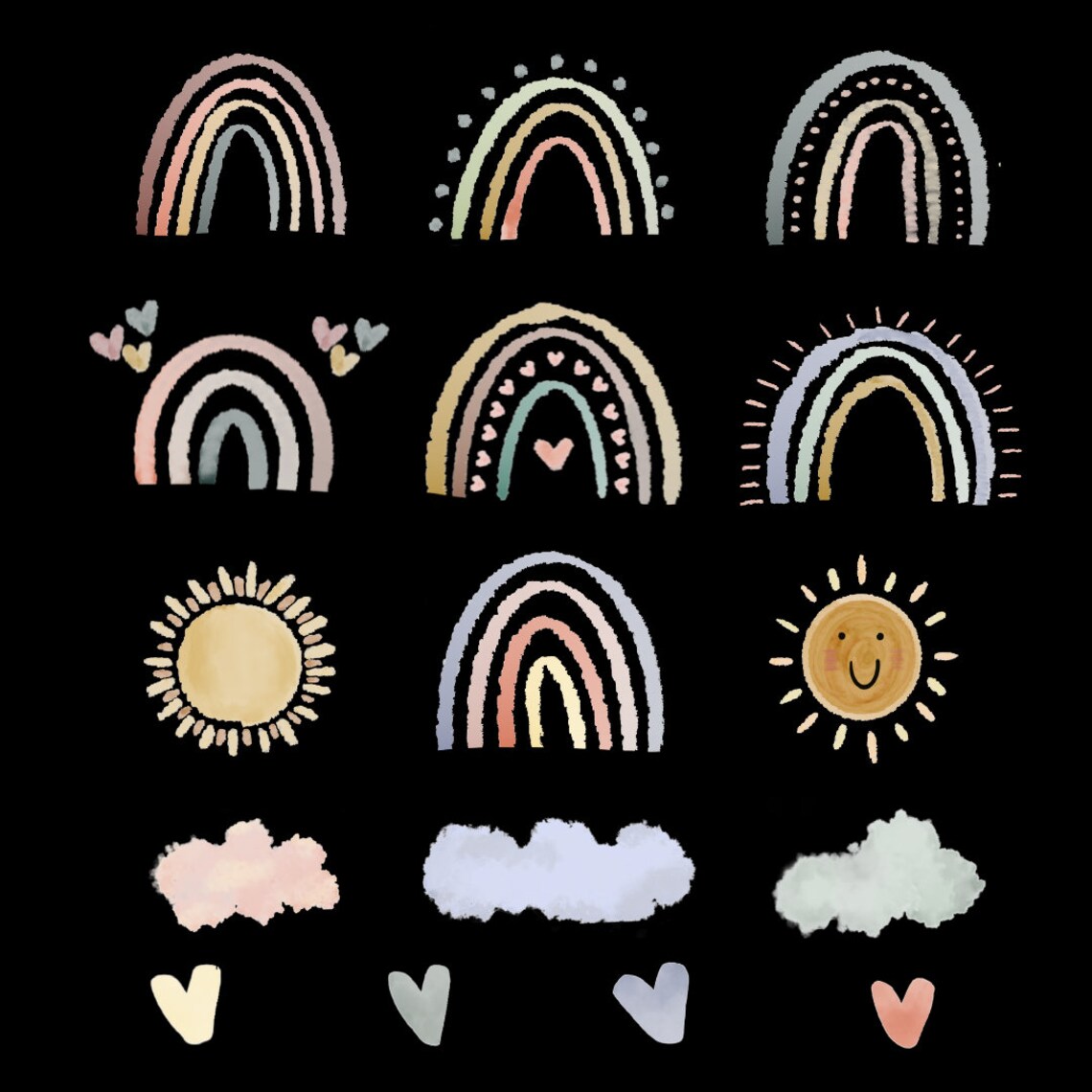 Watercolor Boho Rainbow Clipart, Nursery , Baby Shower Clipart, Rainbow ...