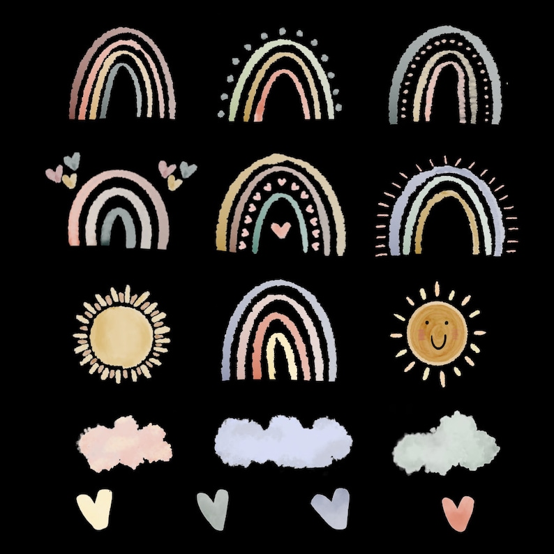 Watercolor Boho Rainbow Clipart, Nursery , Baby Shower Clipart, Rainbow ...