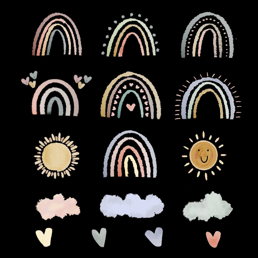 Watercolor Boho Rainbow Clipart, Nursery , Baby Shower Clipart, Rainbow ...