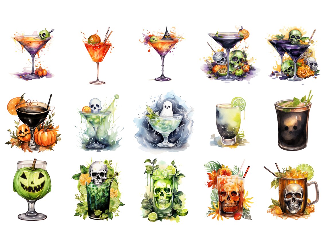 Halloween Cocktails Clipart Halloween Pngs Cocktail Clipart - Etsy