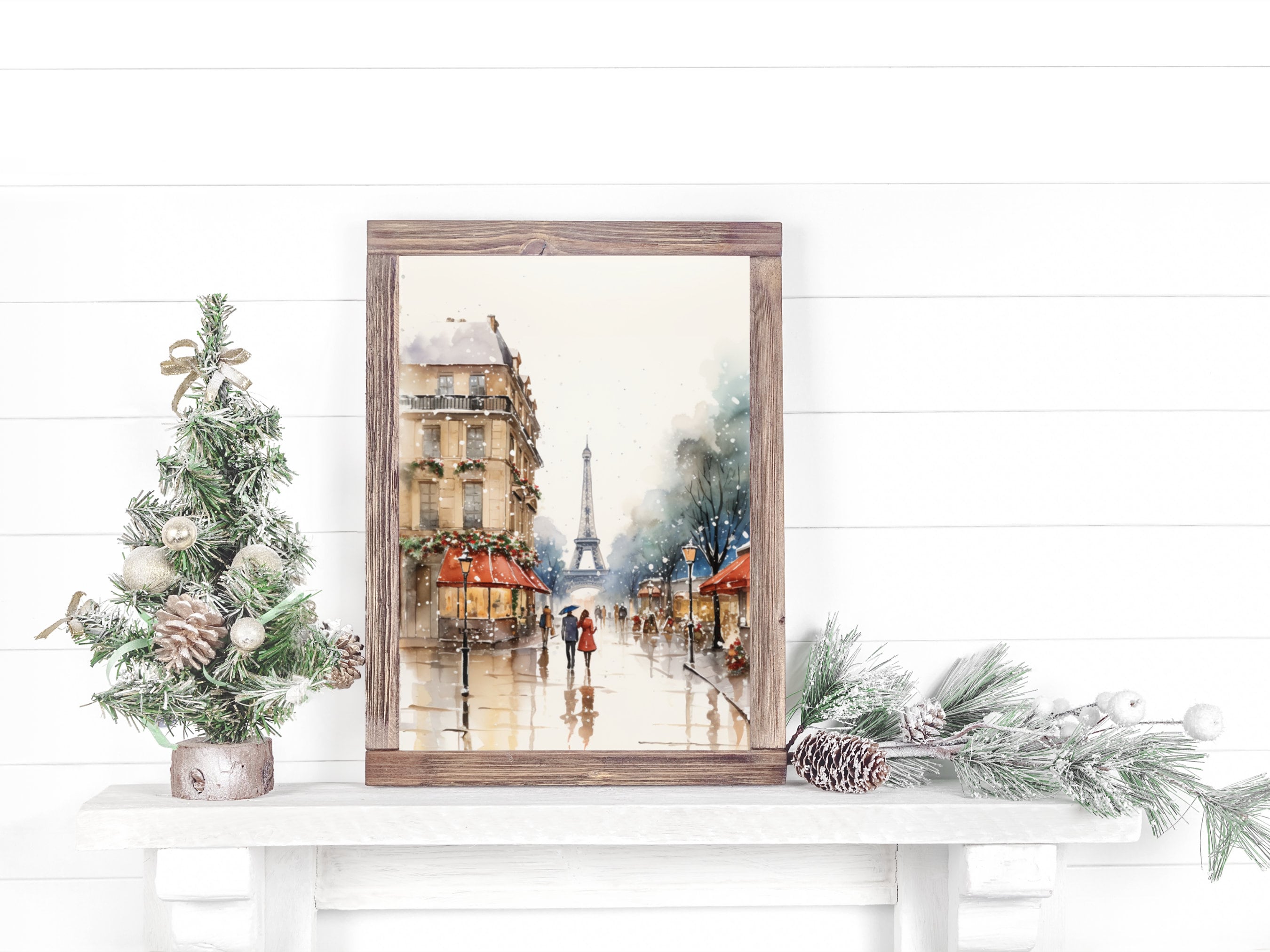 Paris Winter Romance, Eiffel Tower Wall Art, Watercolor Winter Print ...