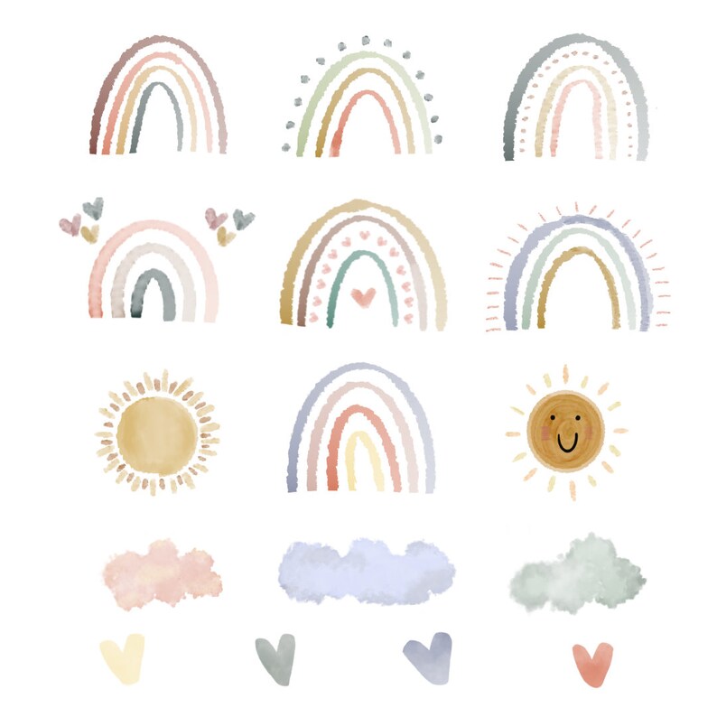 Watercolor Boho Rainbow Clipart, Nursery , Baby Shower Clipart, Rainbow ...