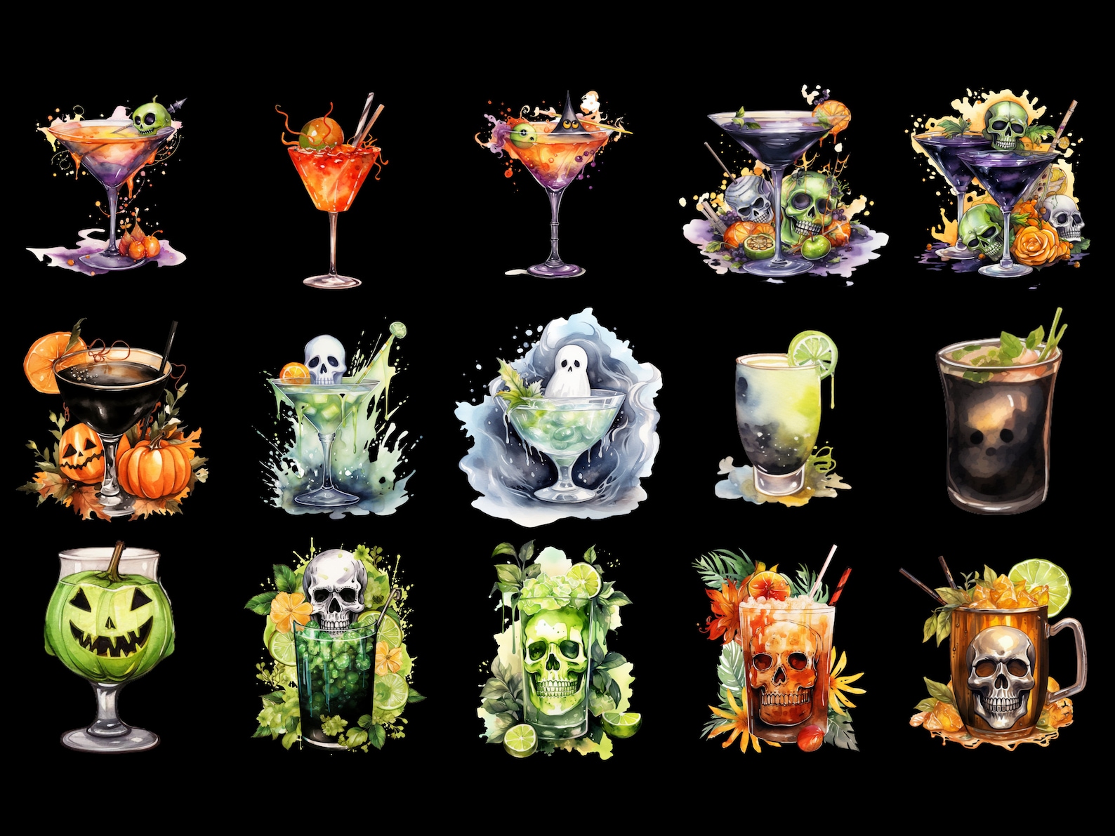 Halloween Cocktails Clipart Halloween Pngs Cocktail Clipart - Etsy