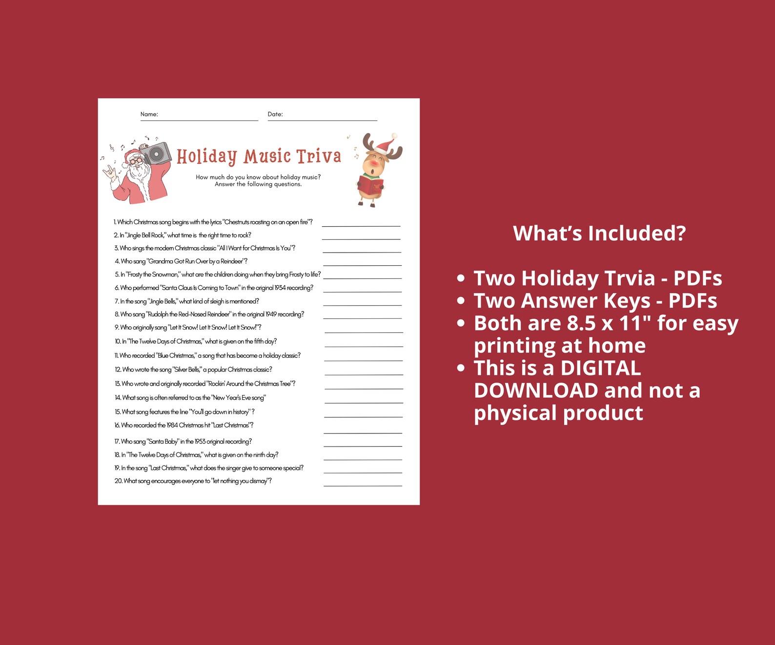 Christmas Trivia Party Games, Holiday Trivia Party Game, Christmas ...