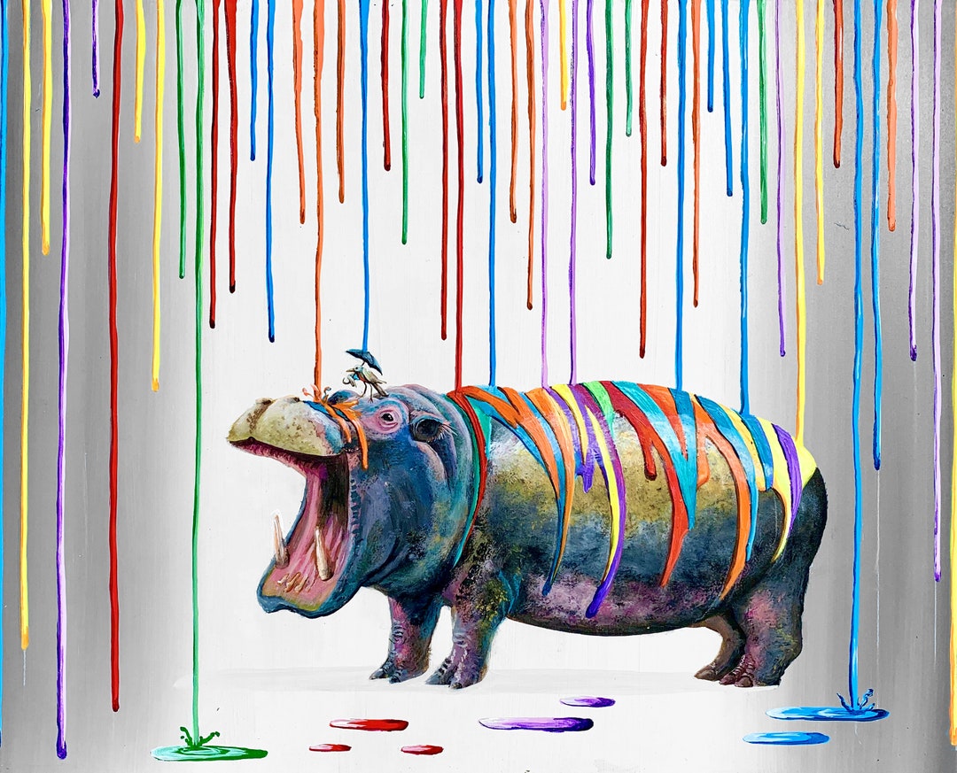 Tiny Helper - Hippo Bird Illustration - Pop Art Print - Surrealism ...