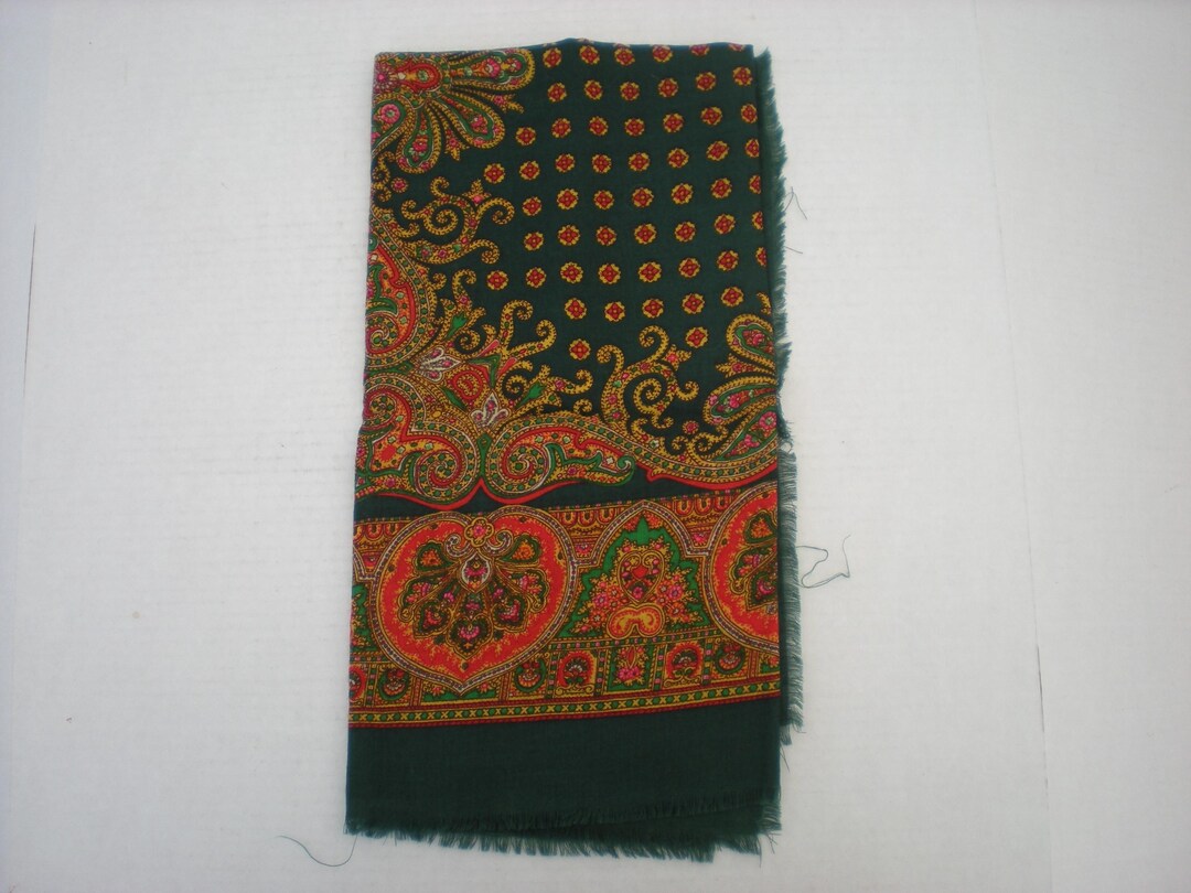 Vintage Wool Czech Green Paisley 30" X 30" Square Scarf - Etsy