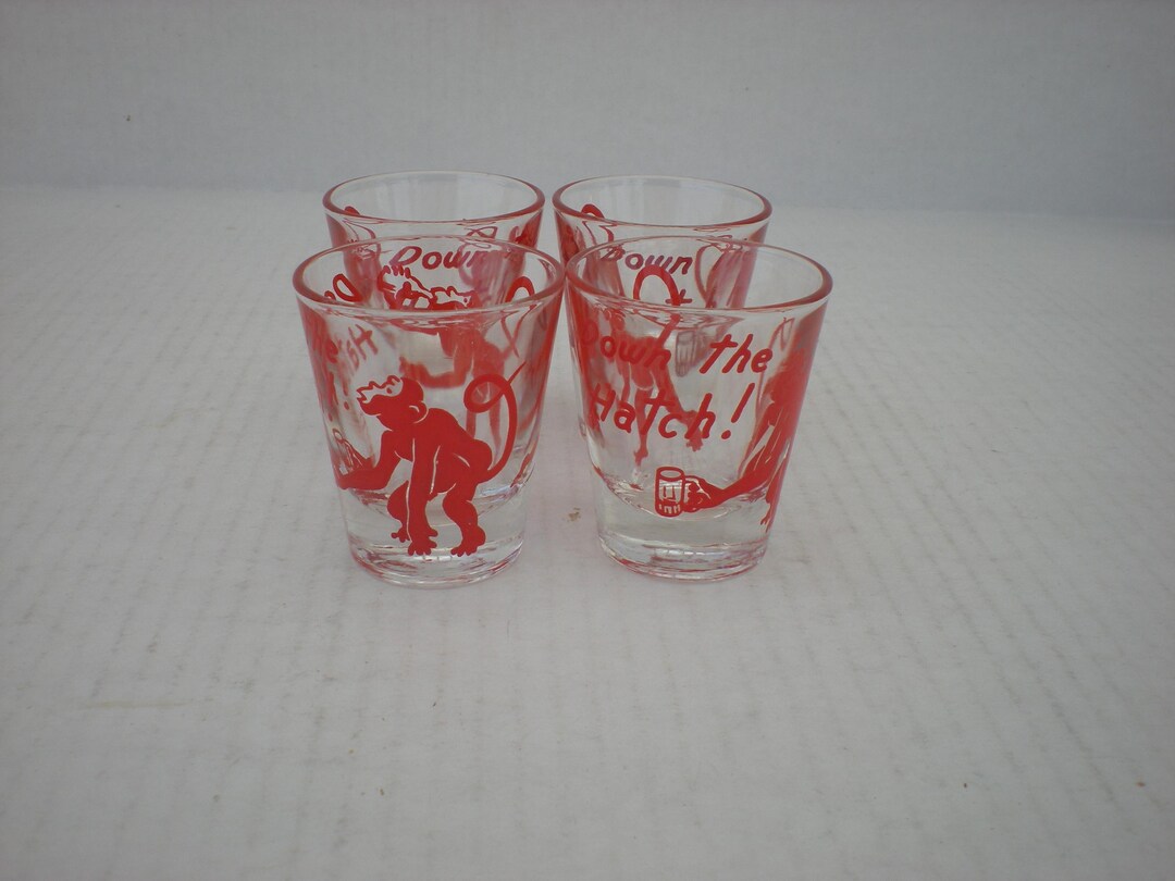 Vintage 60's Down the Hatch Monkeys Funny Shot Glasses Set of 4 - Etsy