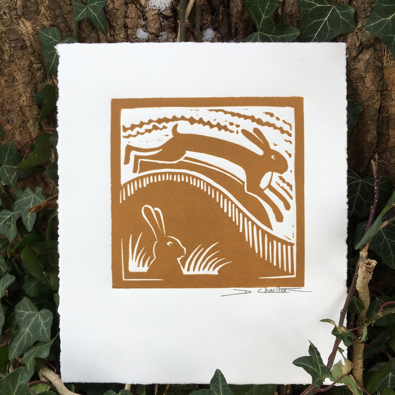 Hare Linocut - Etsy UK