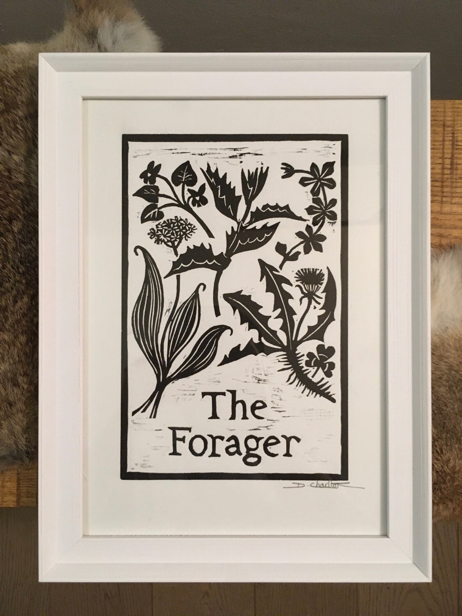The Forager, Original Limited Edition Handprinted Linocut, Edible Weeds ...