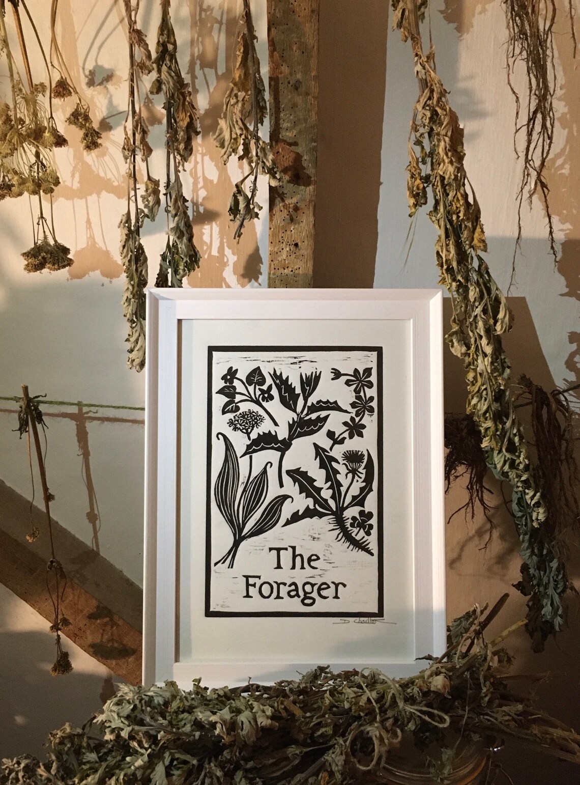 The Forager, Original Limited Edition Handprinted Linocut, Edible Weeds ...