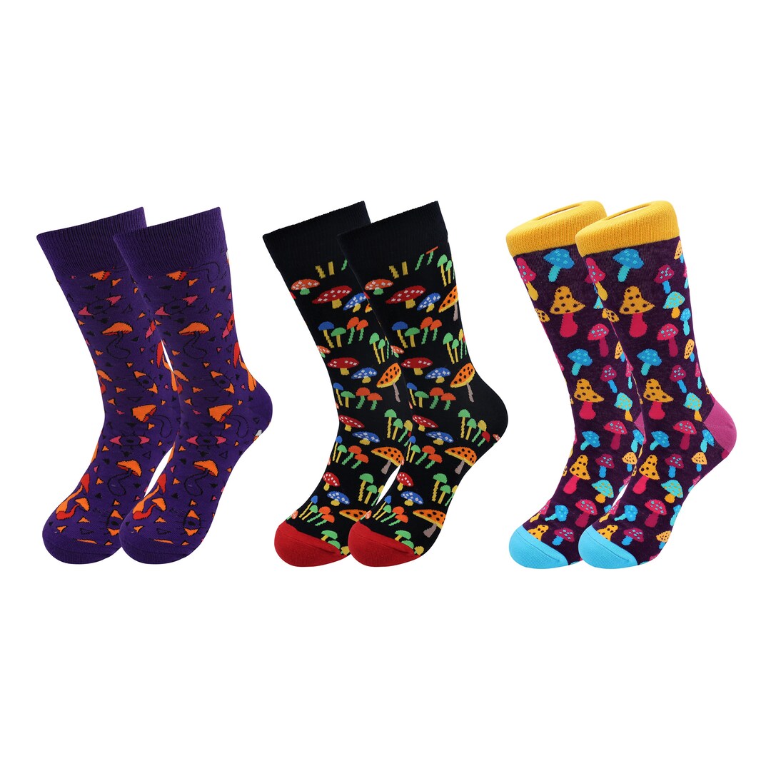 Trippy Cotton Comfy Happy Funny Mushroom & Fungus Socks - Etsy