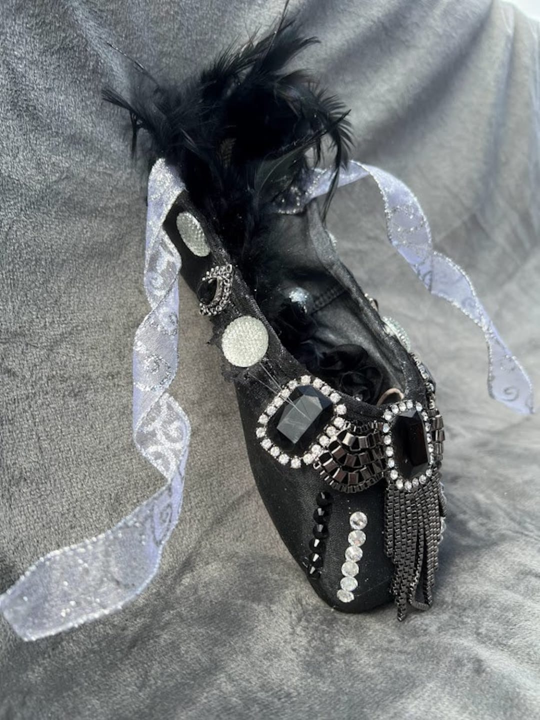 Decorated Pointe Shoe Swan Lake Black Swan Handmade Custom Ballet ...