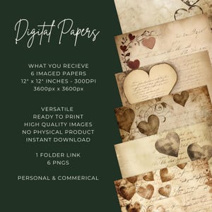 Old Paper Vintage Hearts Digital Paper Heart Digital Paper Printable ...