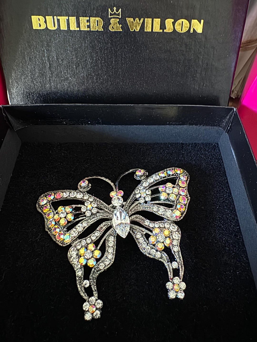 Vintage Butler and Wilson Large Rainbow Borealis Rhinestone Butterfly ...