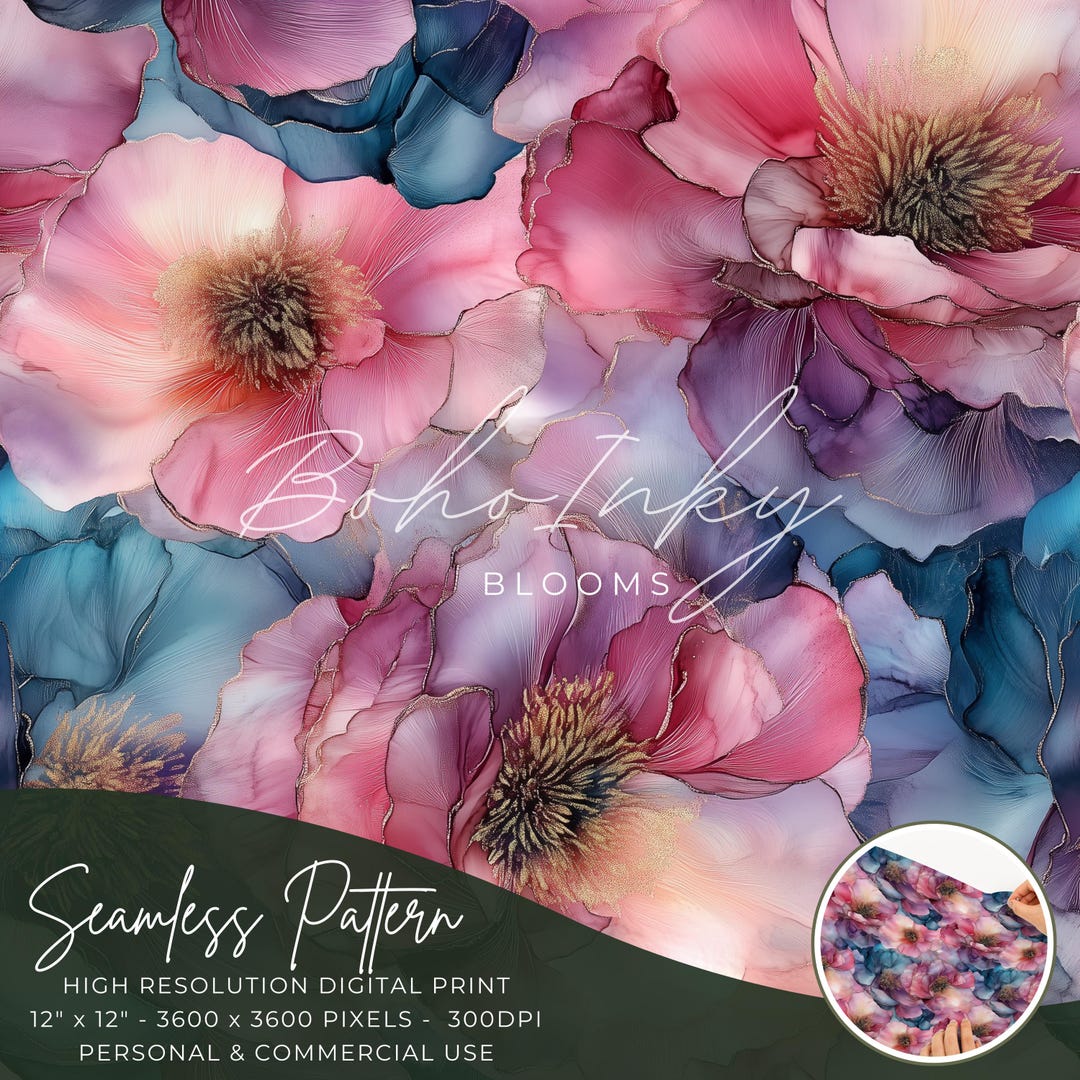 Alcohol Ink Intricate Blush Peonies Seamless Pattern Digital, Seamless ...