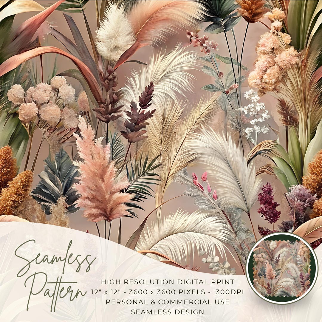 Pampas Seamless Pattern, Seamless Print, Sublimation Pattern Pampas ...