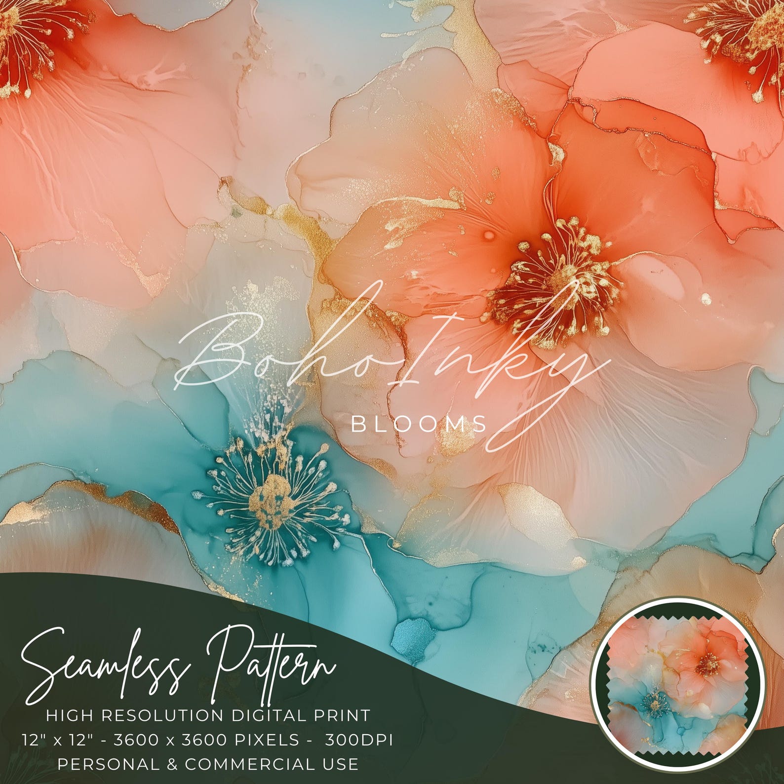 Alcohol Ink Dreamy Coral Seamless Pattern Digital, Seamless Print ...