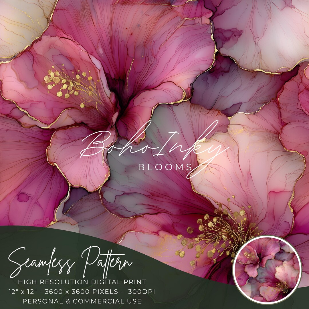 Rose Pink Flowers Alcohol Ink Seamless Pattern Digital, Seamless Print ...