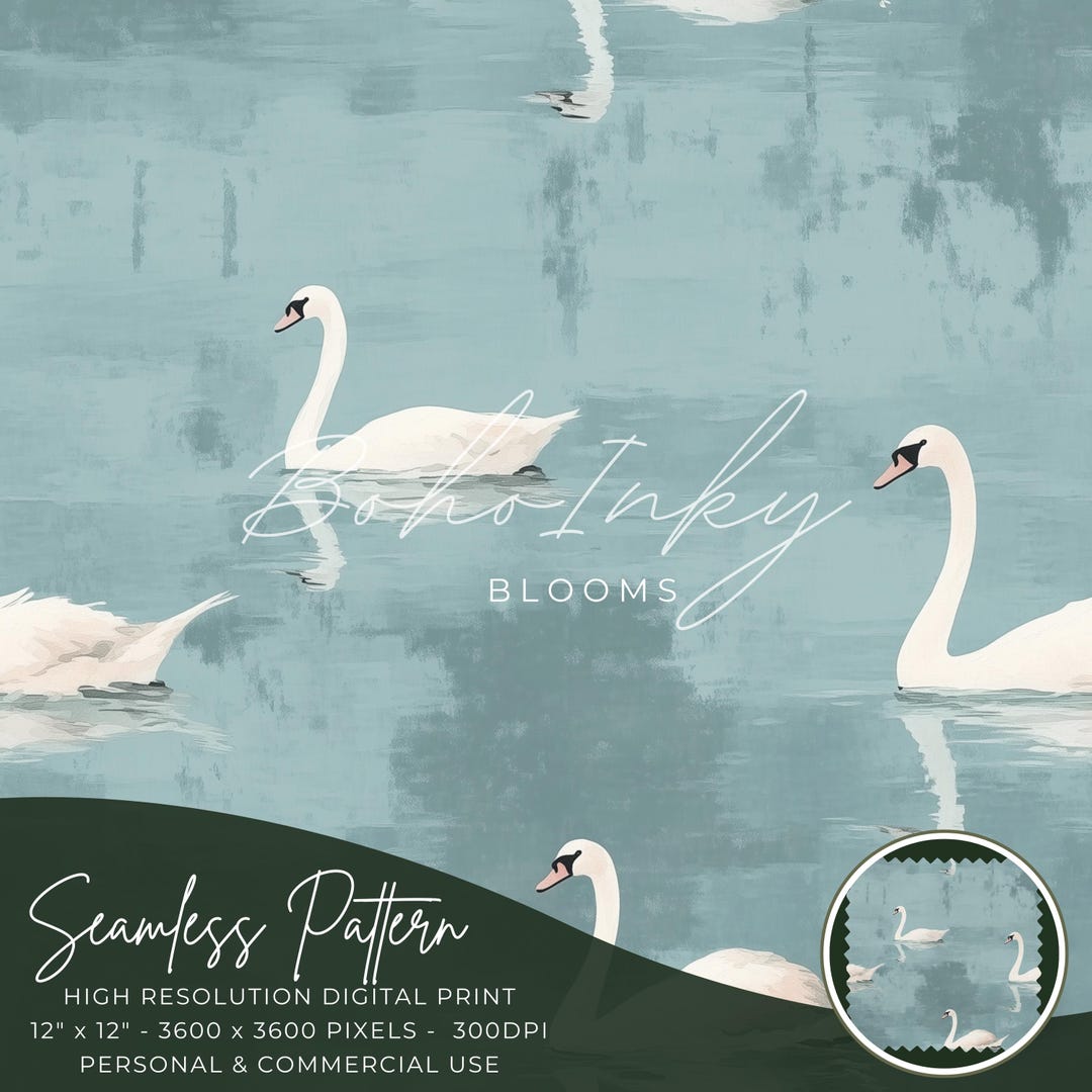 Graceful Swan Pattern, Tiling Pattern, Wallpaper, Sublimation | Swan ...