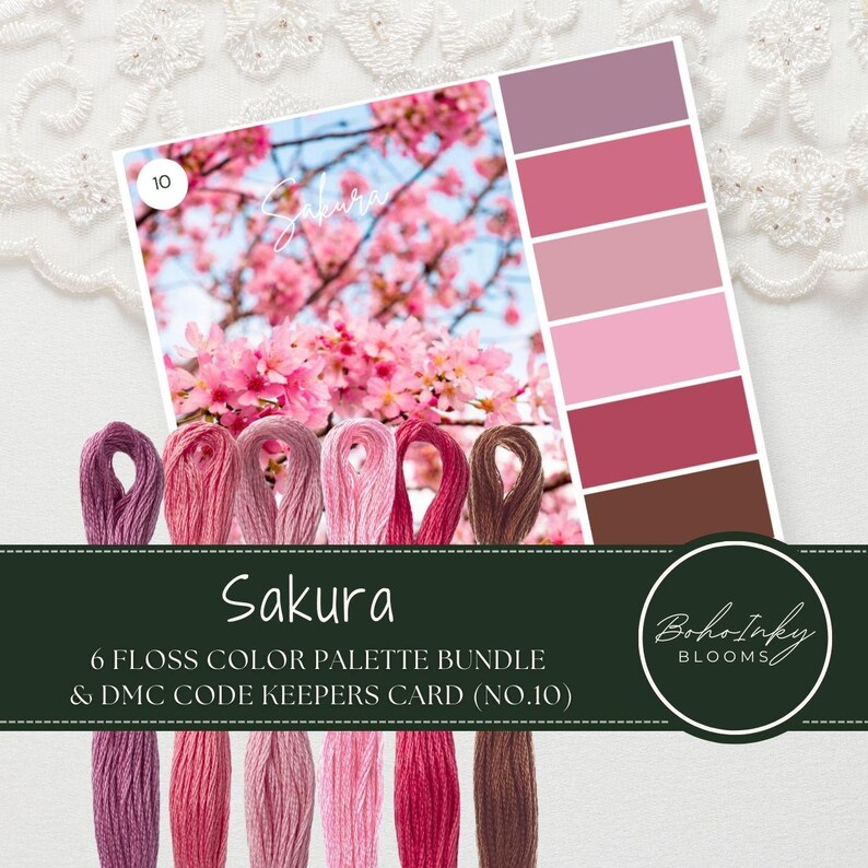 Embroidery Threads Color Palette Pack Sakura (10) 6 Skeins Embroidery ...