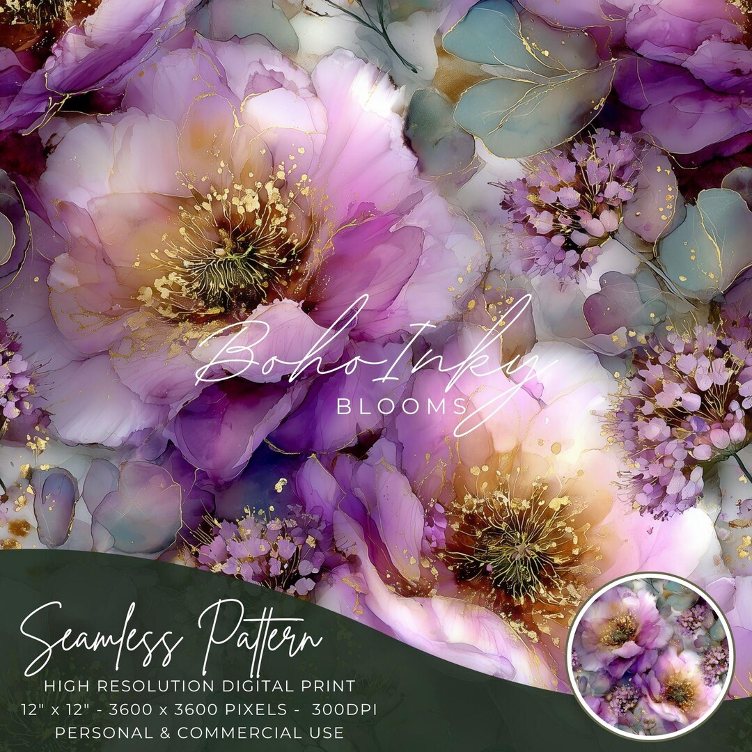Lilac Astrantia Alcohol Ink Flowers Seamless Pattern Digital, Seamless ...