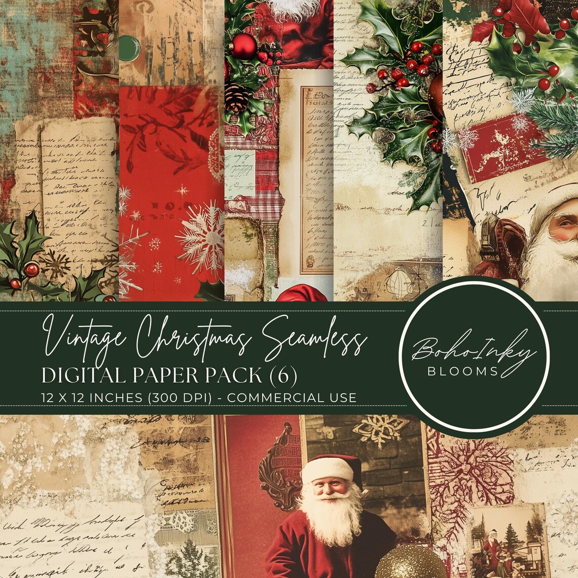 Vintage Christmas Seamless Digital Paper | Winter Paper | Printable ...