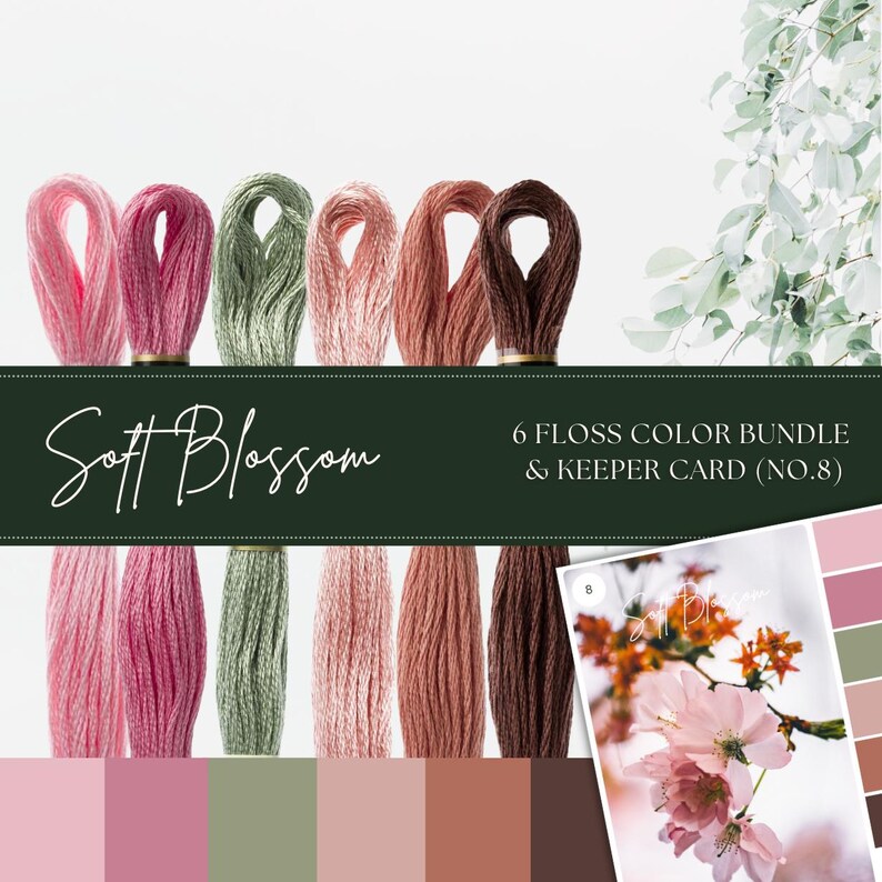 Embroidery Threads Color Palette Pack Soft Blossom (8) 6 Skeins ...