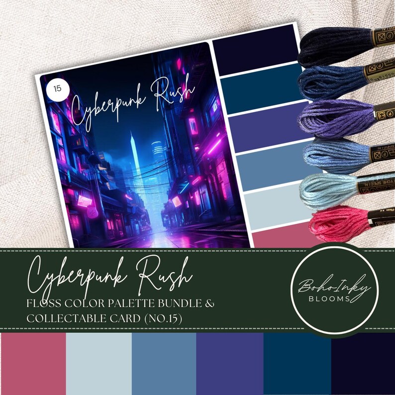 Embroidery Threads Color Palette Pack Cyberpunk Rush (15) 6 Skeins ...