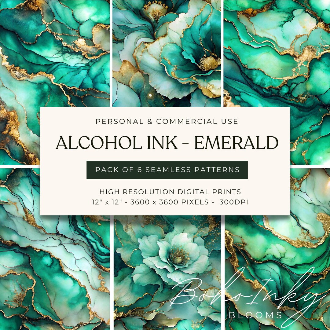 Alcohol Ink Luxurious Emerald Seamless Pattern Bundle Digital, Seamless ...