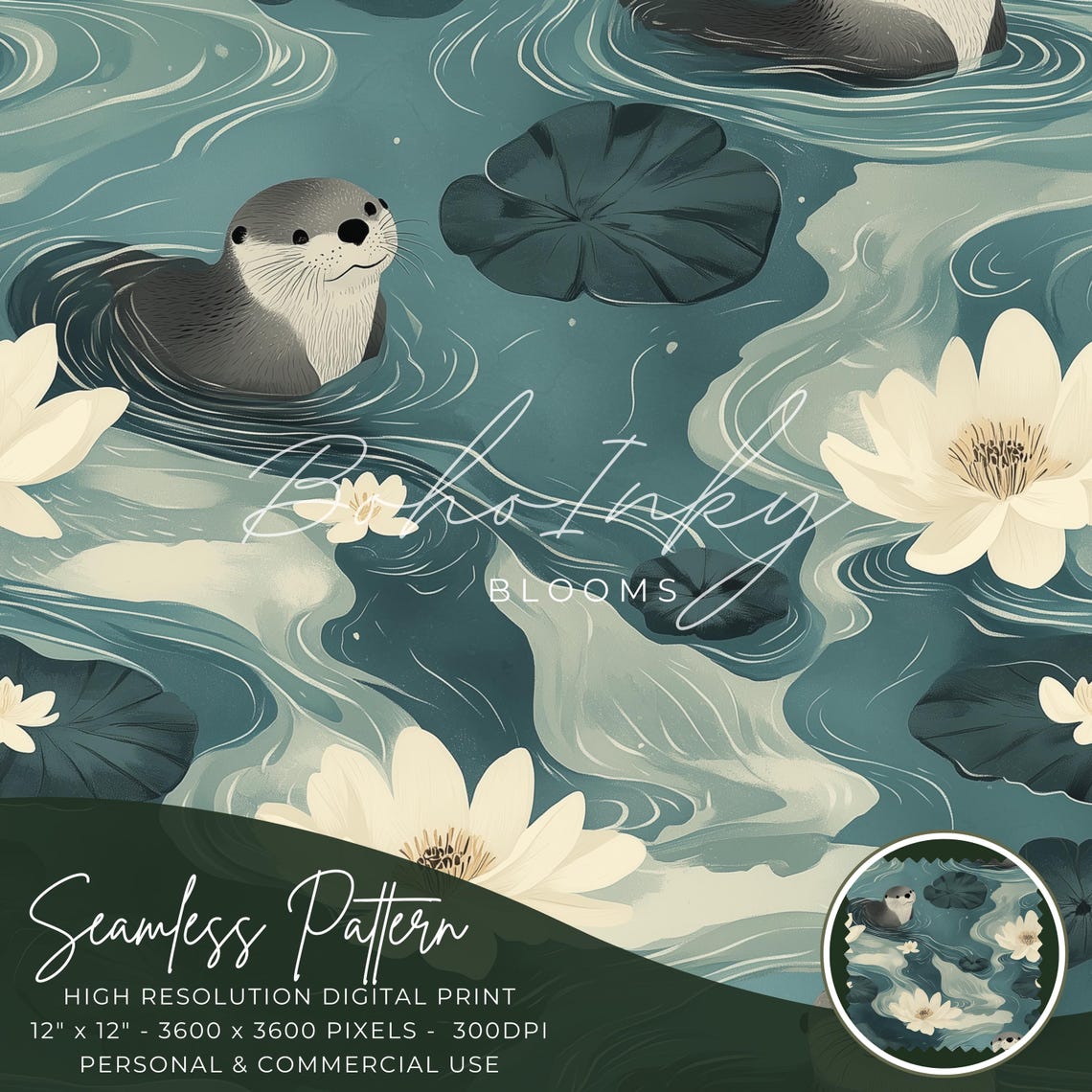 Happy Otter Seamless Pattern Digital, Seamless Print, Sublimation ...