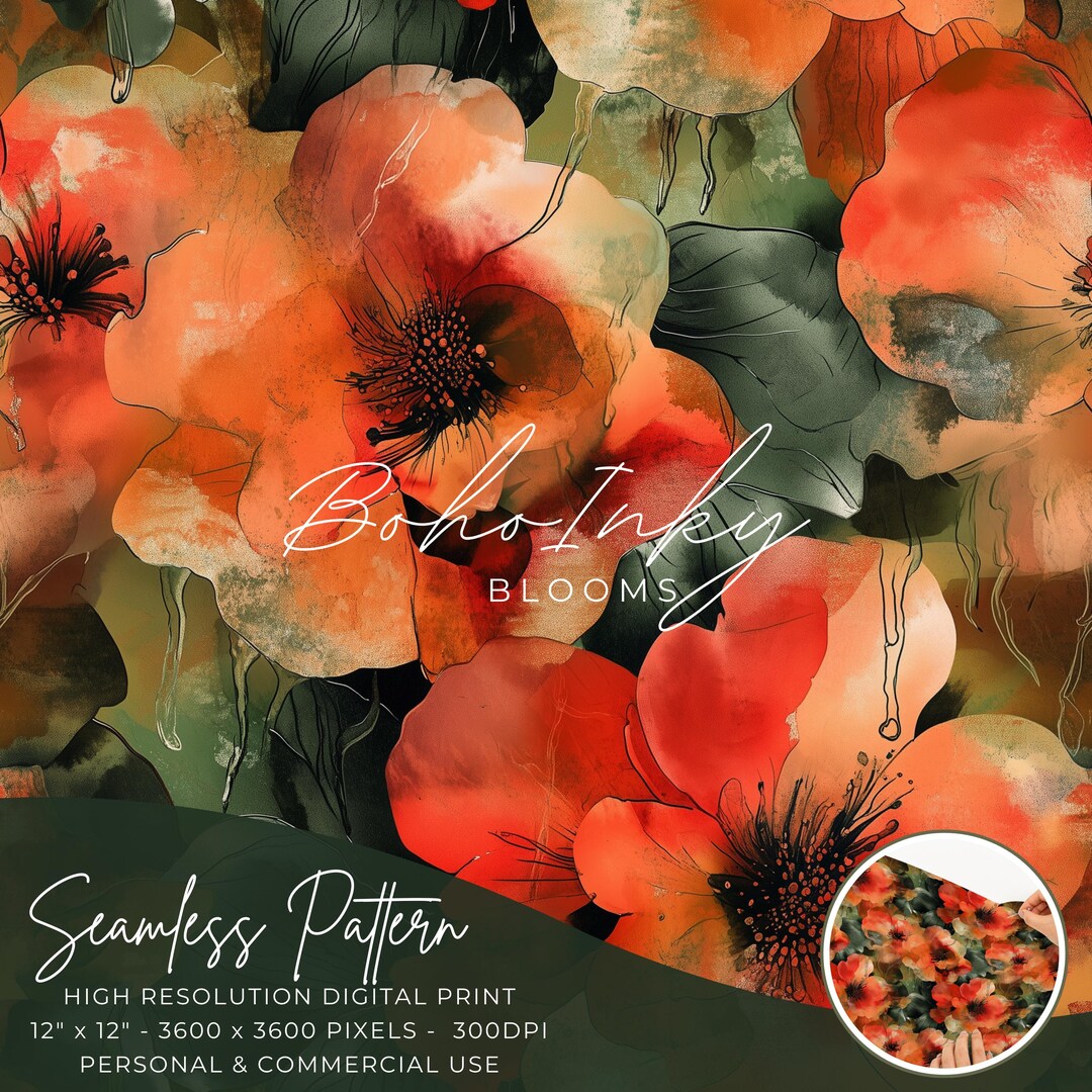 Oversized Florals Seamless Pattern Digital, Sublimation Tiling ...