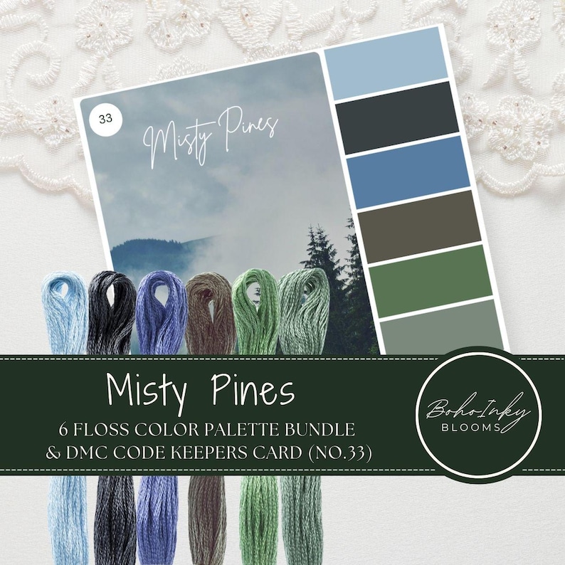 Embroidery Threads Color Palette Pack Misty Pines (33) 6 Skeins ...