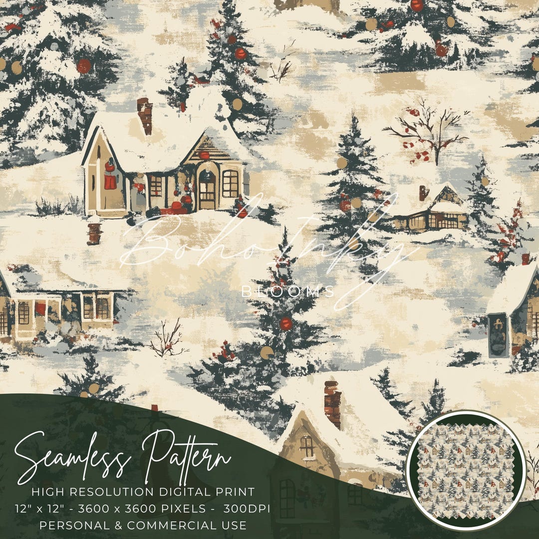 Nostalgic Christmas Village Seamless Pattern Digital, Seamless Print ...