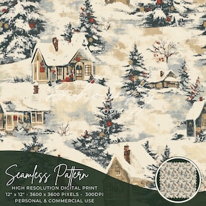 Nostalgic Christmas Village Seamless Pattern Digital, Seamless Print ...