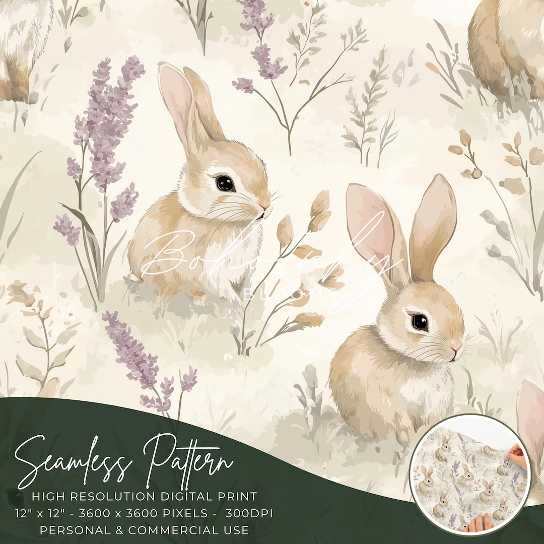 Hazy Meadow Bunny Seamless Pattern Digital, Seamless Print, Sublimation ...