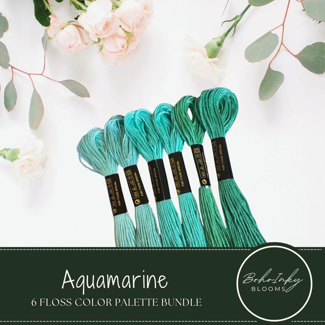 Aquamarine Embroidery Threads Color Palette Pack (74) 6 Skeins ...