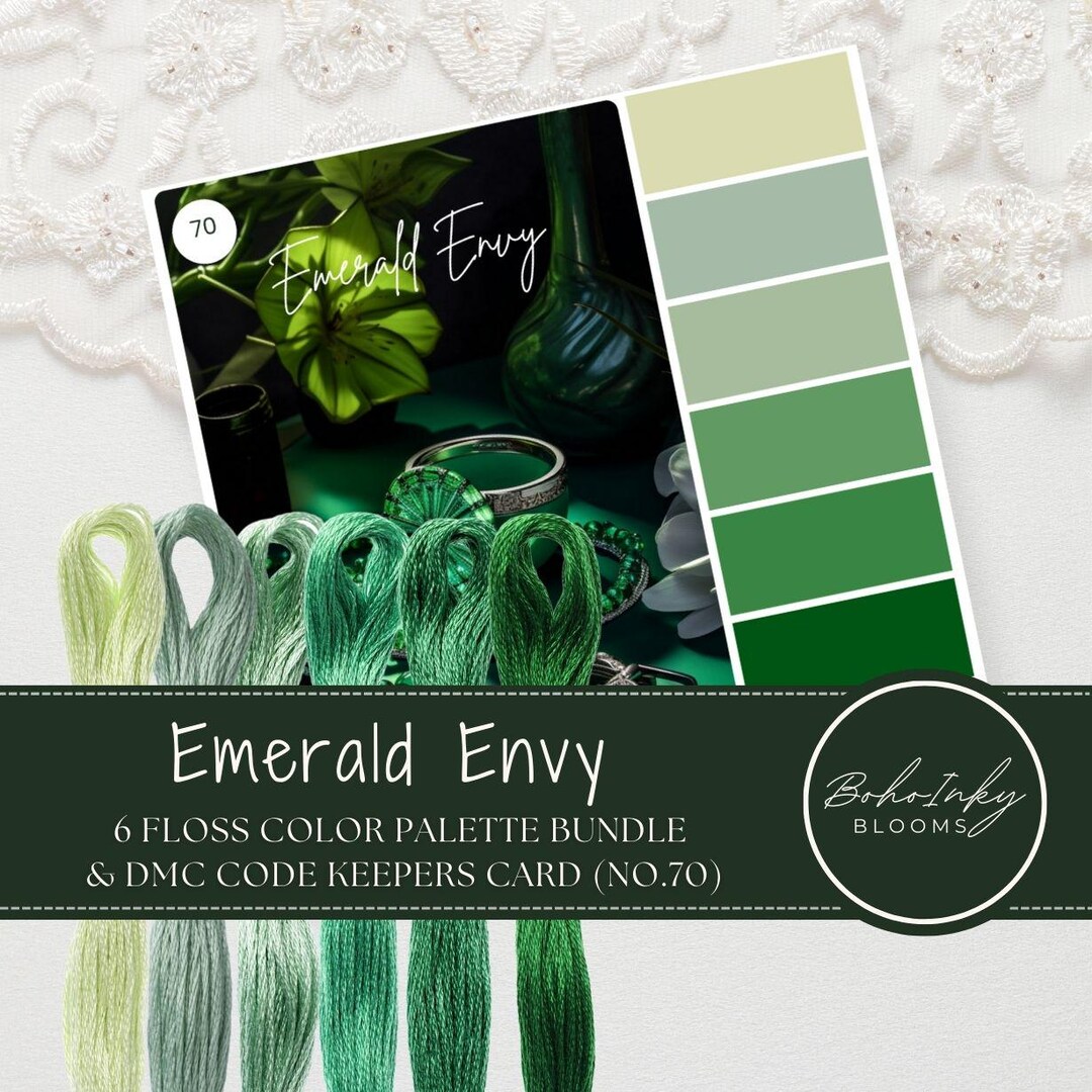 Embroidery Threads Color Palette Pack Emerald Envy (70) 6 Skeins ...
