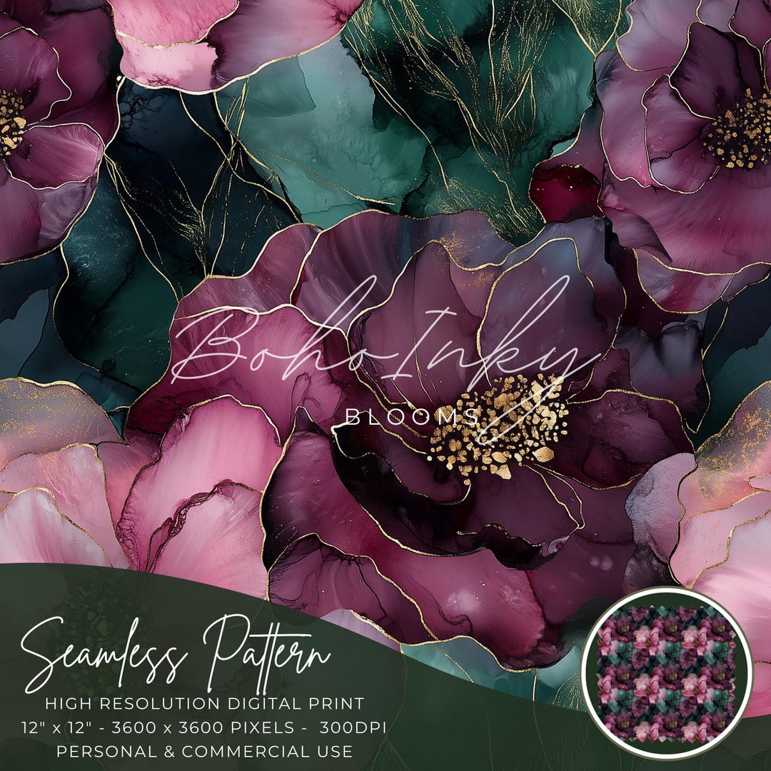 Alcohol Ink Blush Jewel Flower Seamless Pattern Digital, Seamless Print ...